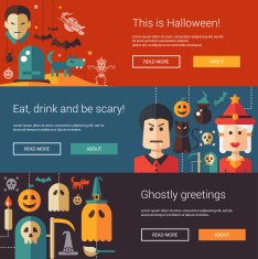 Set of Halloween flat design modern illustrations banners headers with ...