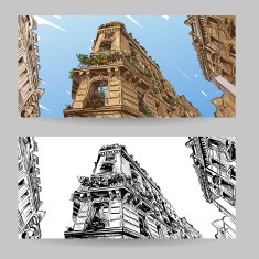 Paris building hand drawn vector illustration N2 free image download