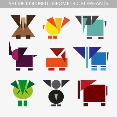 Set of geometric colorful elephants free image download