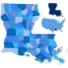 Louisiana state & counties map free image download