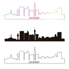 Jeddah skyline linear style with rainbow free image download