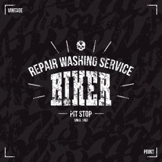 Biker pit stop emblem and seamless pattern free image download