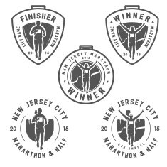 Set of marathon labels medals and design elements free image download