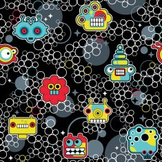Robot and monsters with bubbles seamless pattern free image download