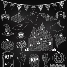 Vector Set of Chalkboard Halloween Elements N2 free image download