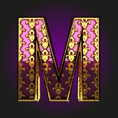 M vector violet letter with gold free image download