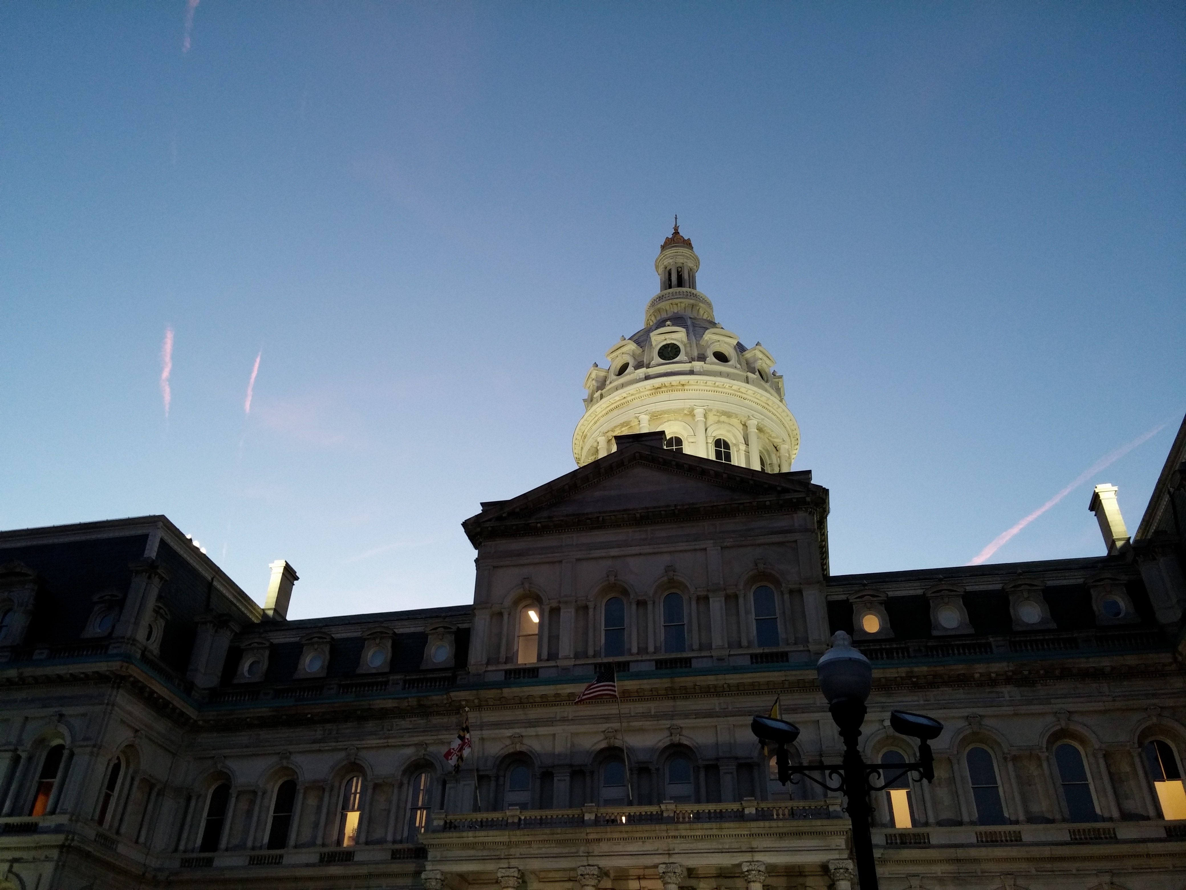 Town Hall behind the building at dusk free image download