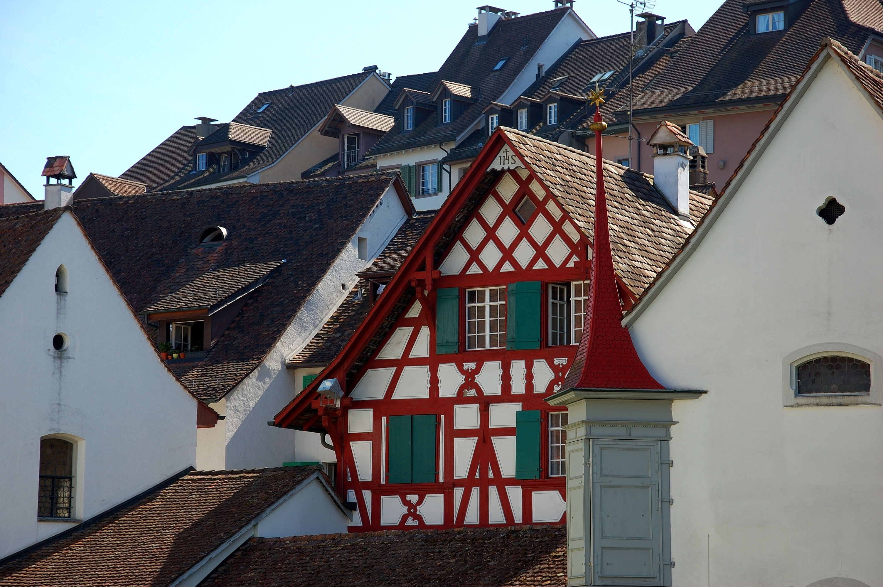Facades of the old town rooftops in Bremgarten free image download