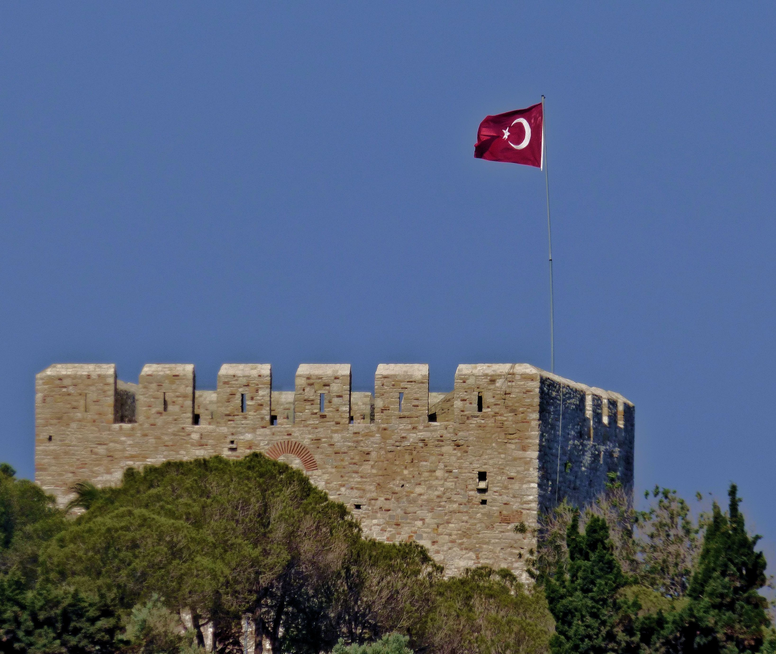 Fort with harbor flag in Turkey free image download