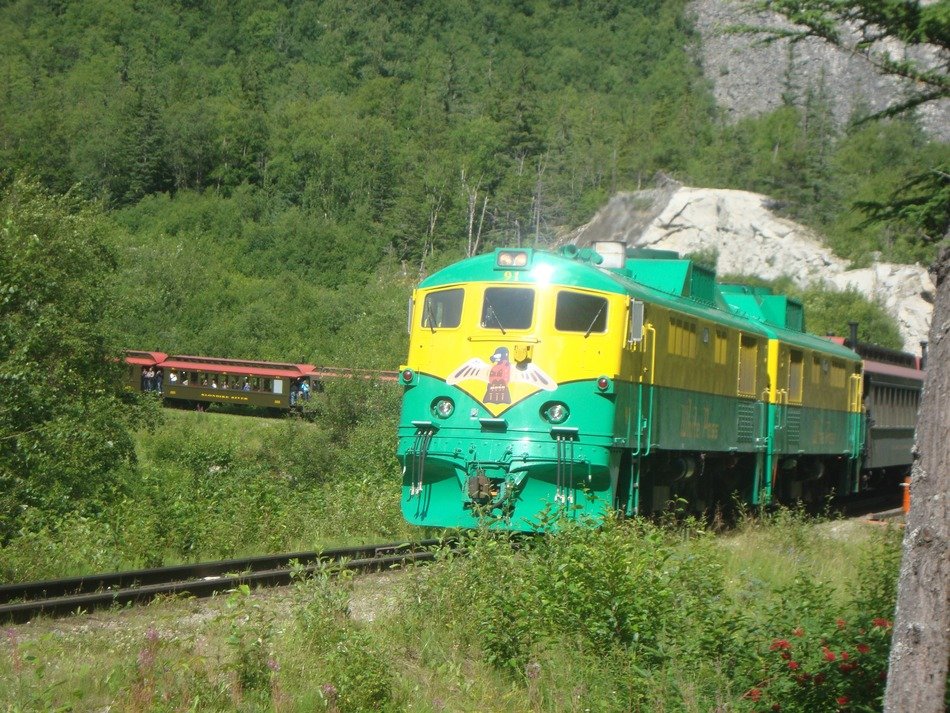 Two-colored train in skagway free image download