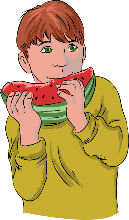 Boy Eating Watermelon drawing free image download