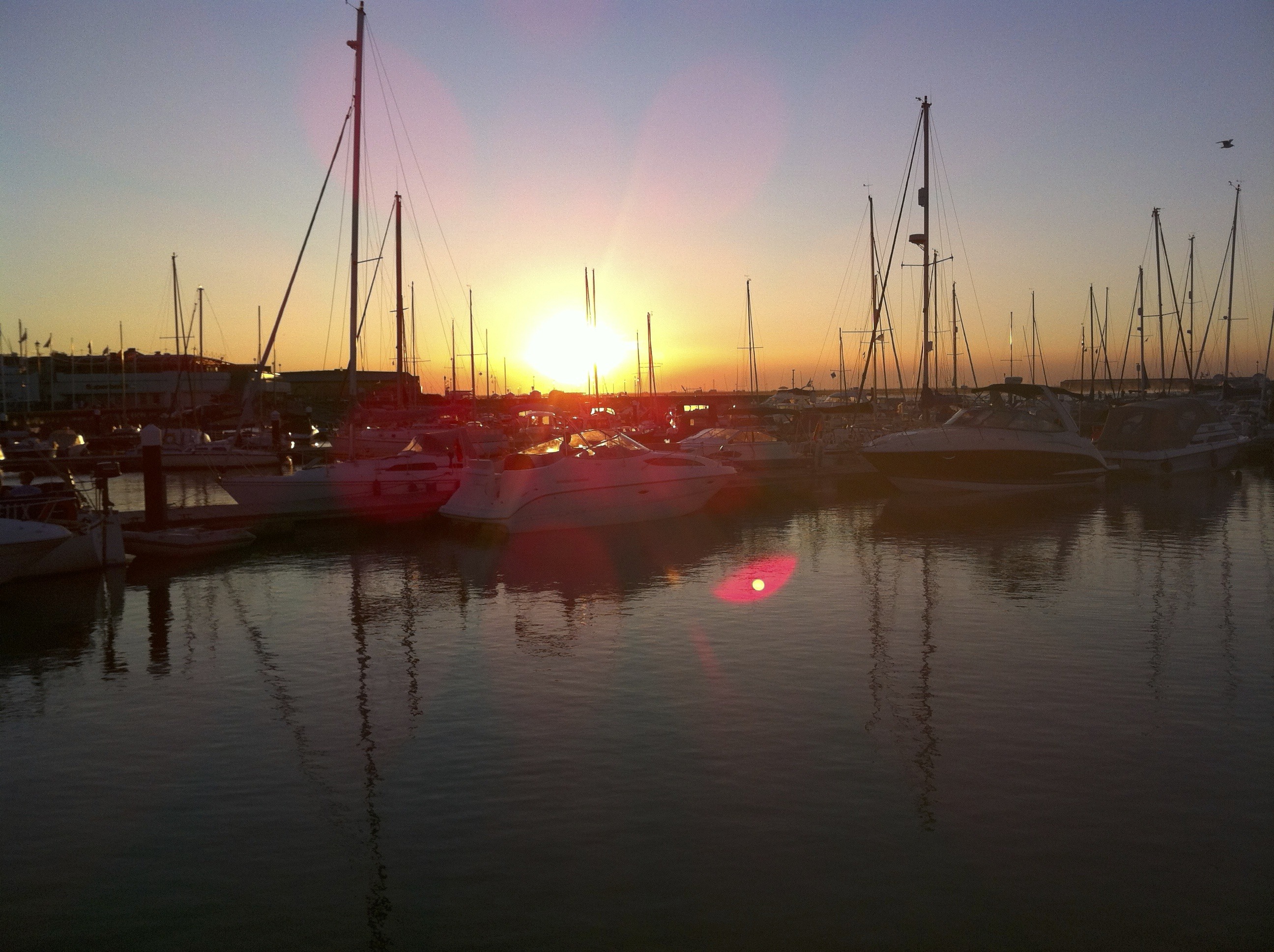 Beautiful sunset in a quiet harbor free image download