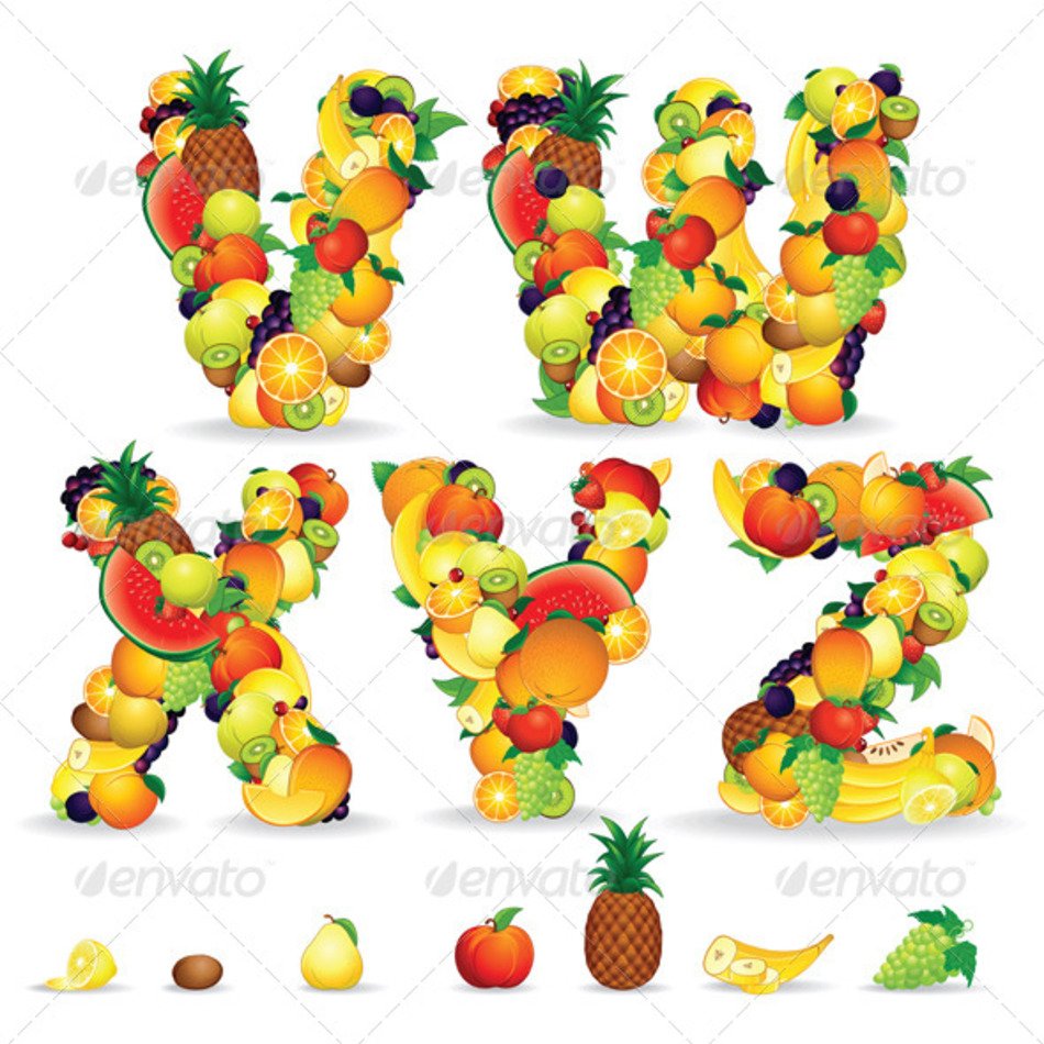 Colorful Letters From Fruits Vector Food Objects free image download