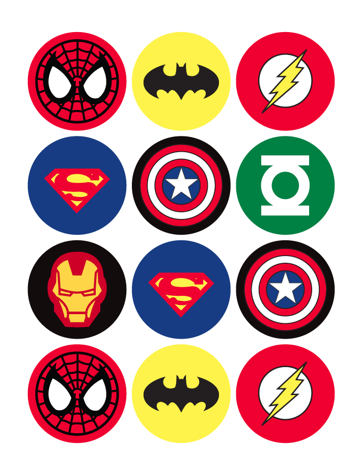 Set of colorful round stickers, superherou emblems free image download