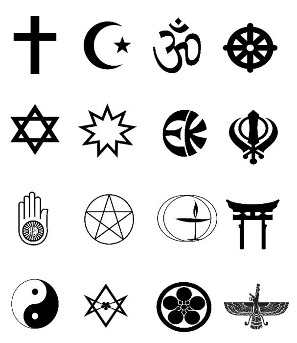 Black and white drawing of the religions clipart free image download