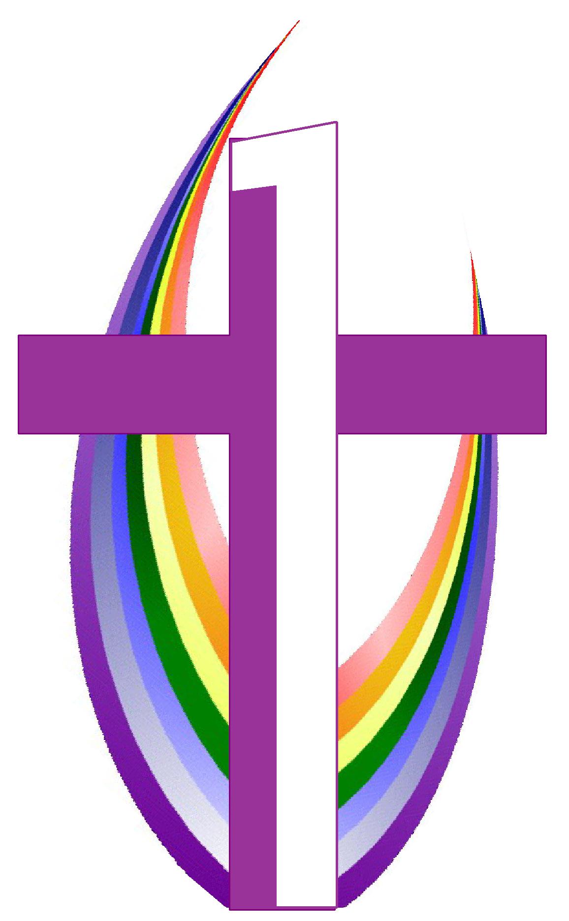 Drawn purple cross on a rainbow background free image download