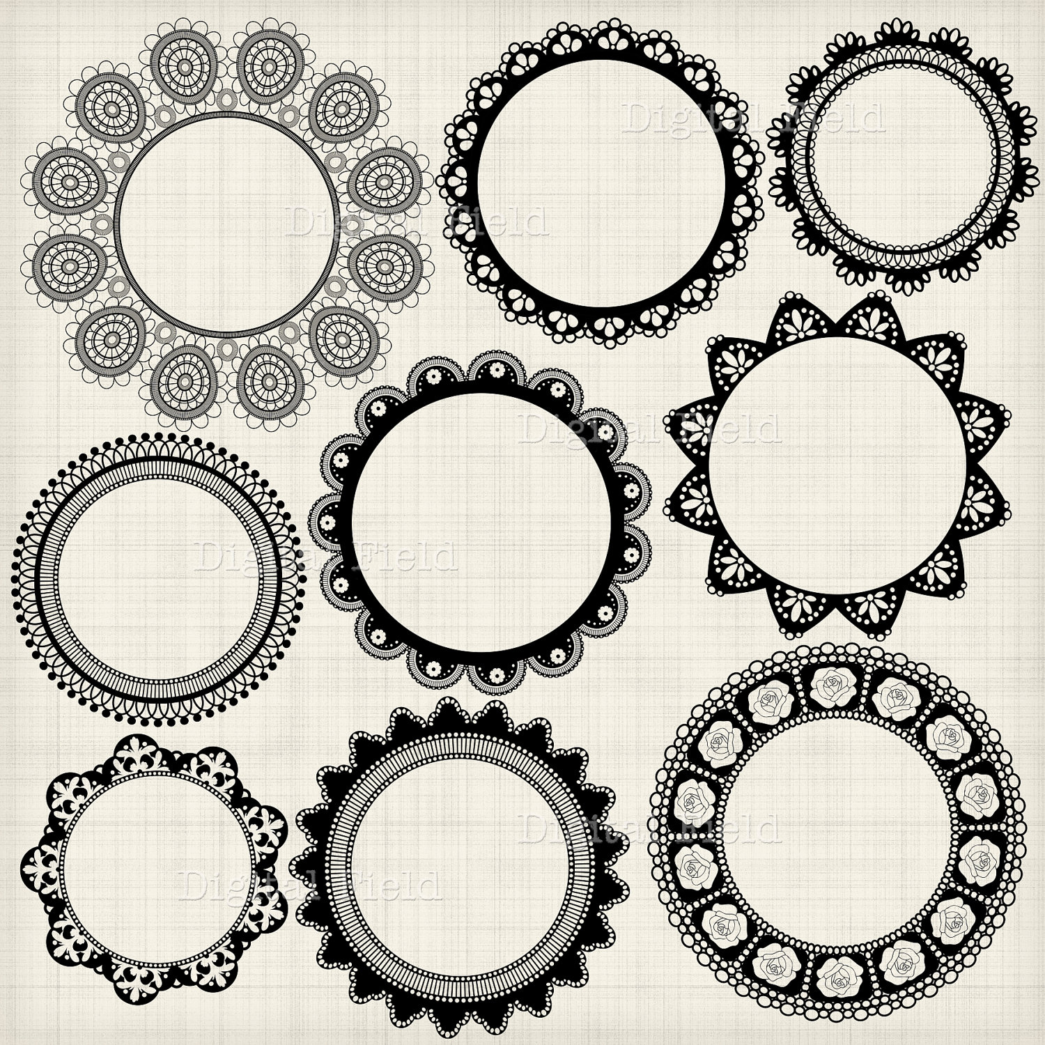 Black Lace Doily Frames Set drawing free image download
