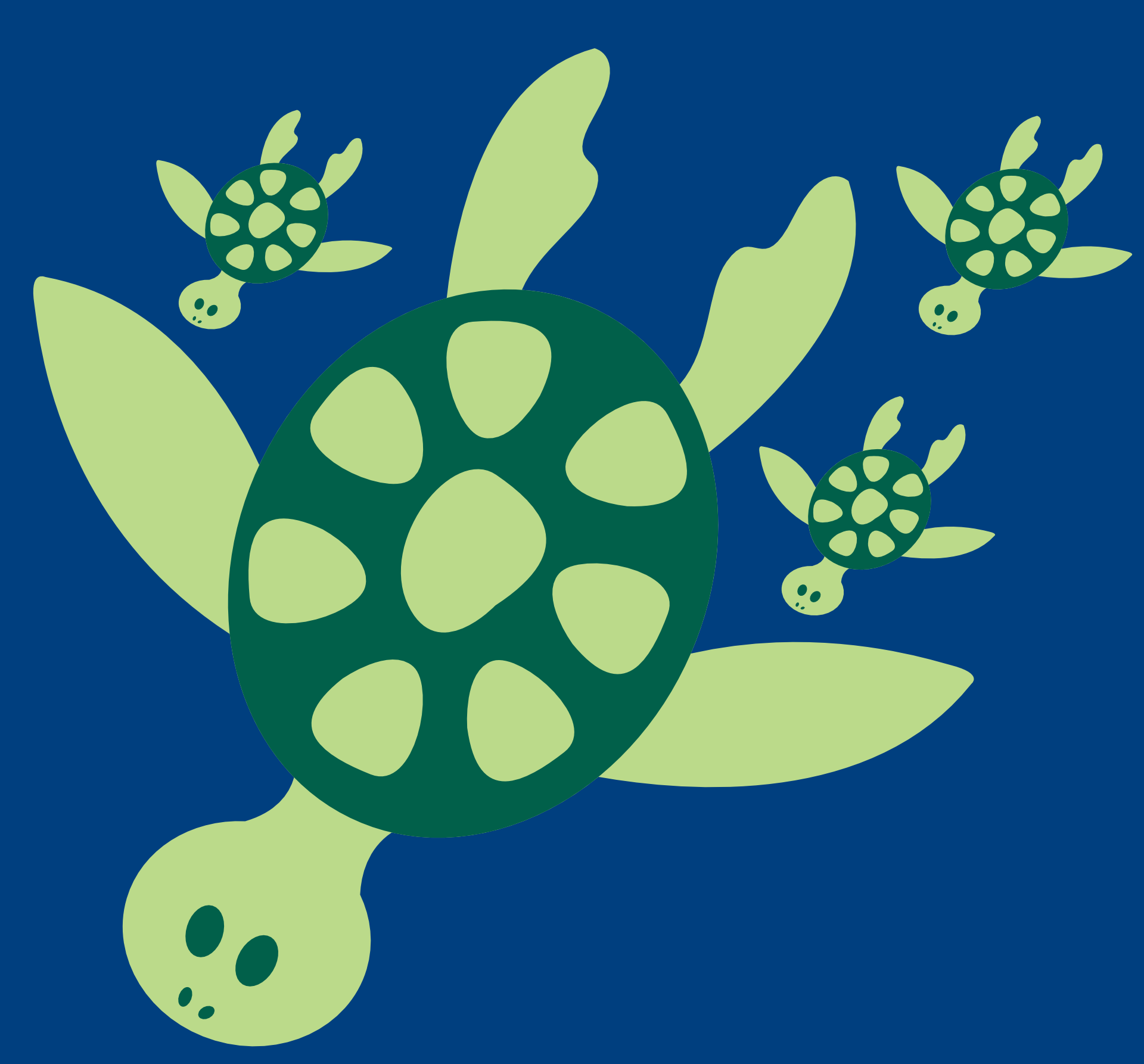 Cartoon turtle swimming with hatchlings in ocean free image download