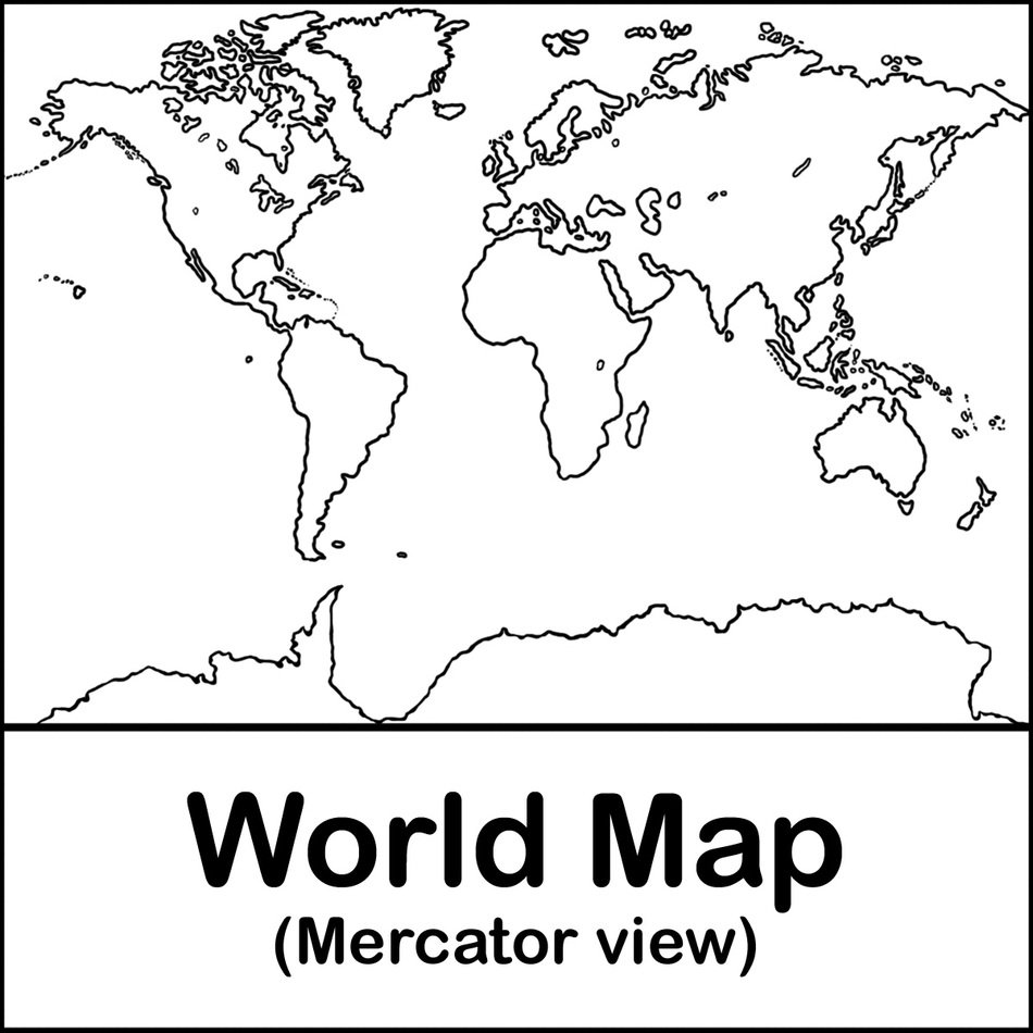 World Map mercator view drawing free image download