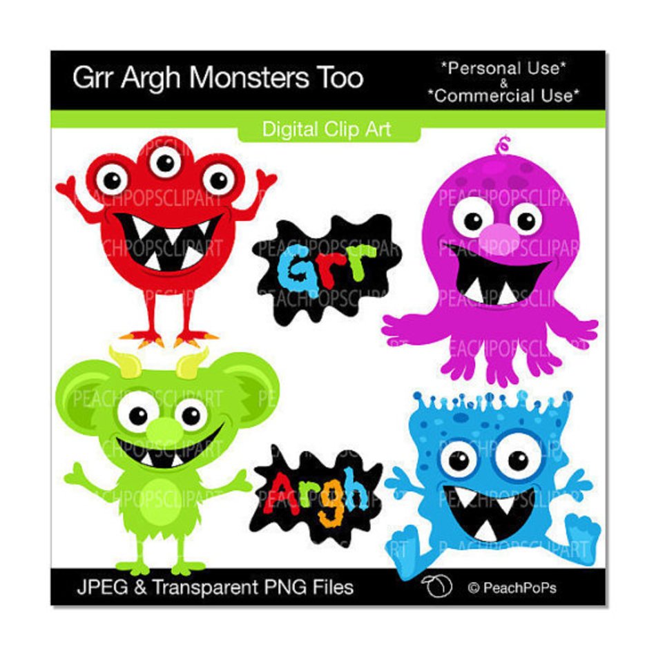 Clip Art Digital Red Blue Green Grr Argh Monsters Too free image download