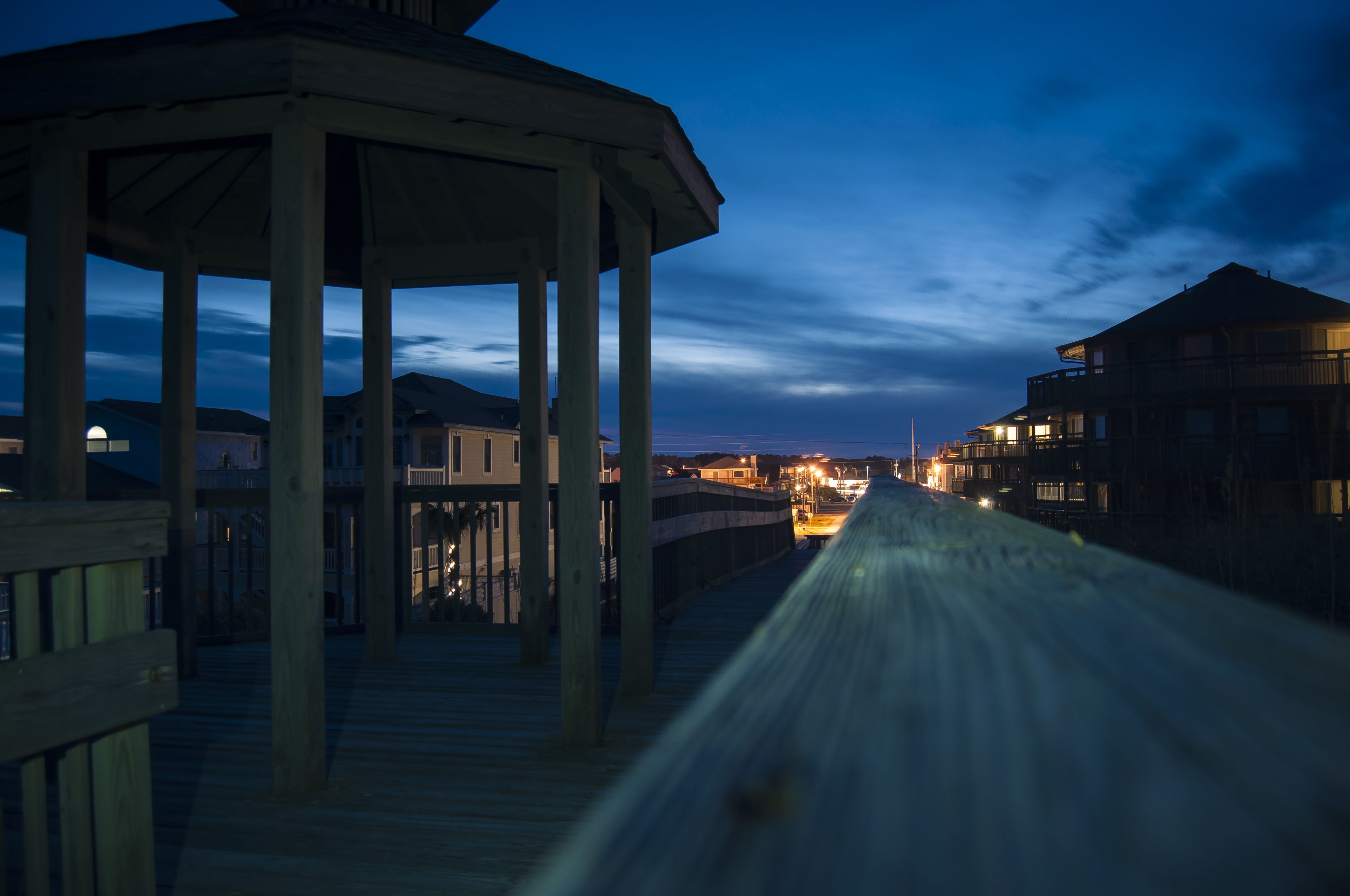 Pergola in the night lights on the ocean free image download