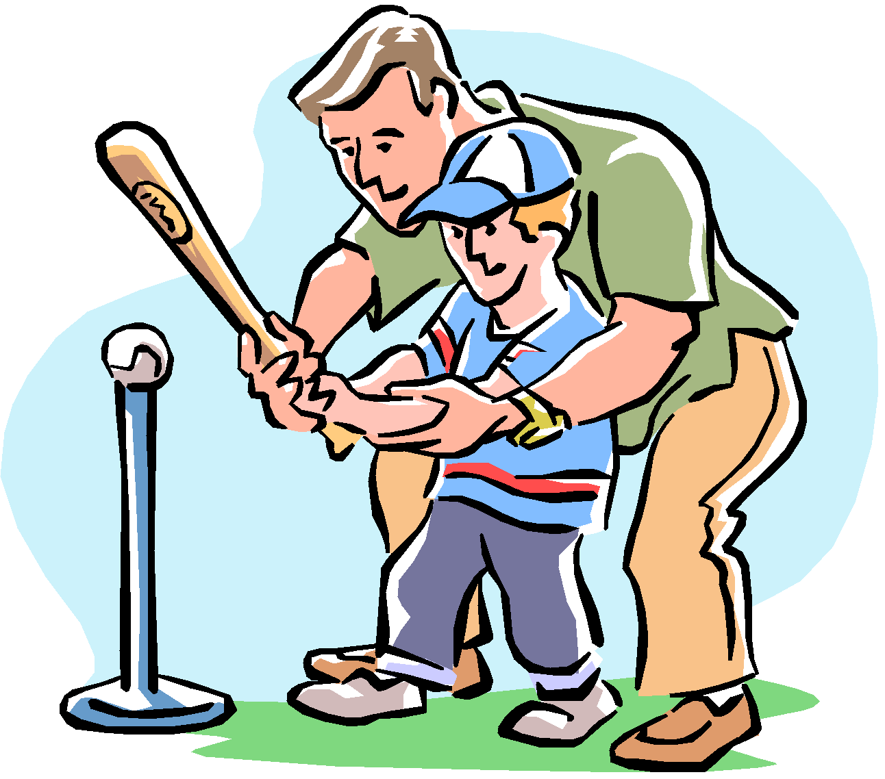 Dad teaches son to play baseball free image download