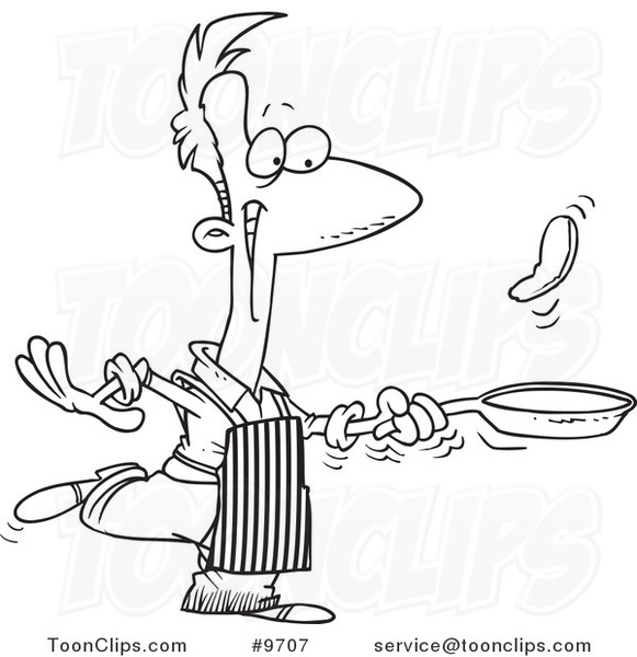 White Line Drawing Of A Guy Flipping Pancakes 9707 By Ron Leishman free ...