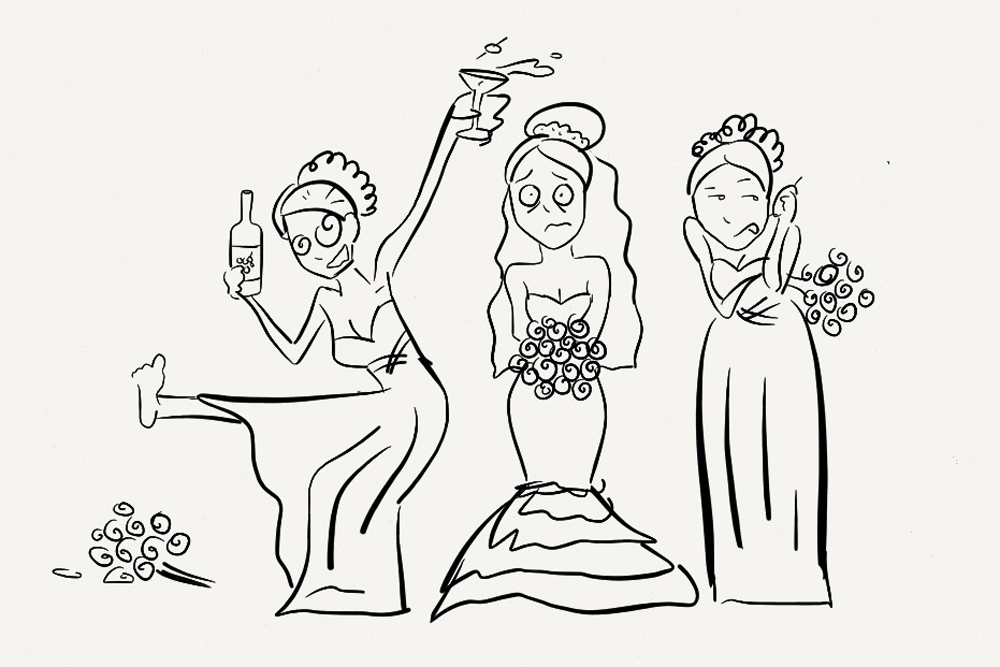 Drawing of a bride with bridesmaids free image download