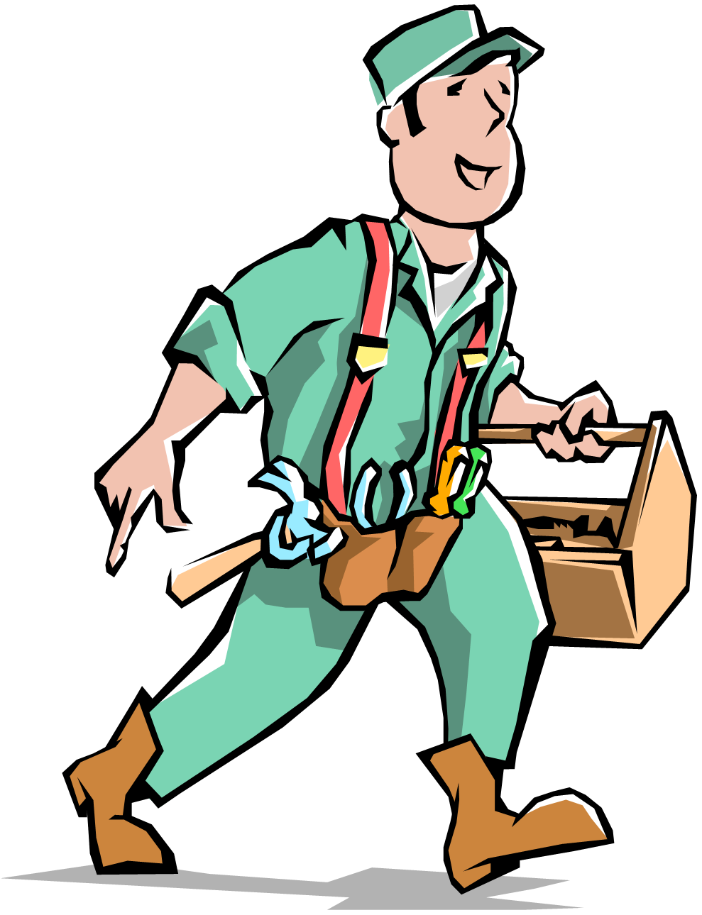Walking cartoon man with hand tools free image download
