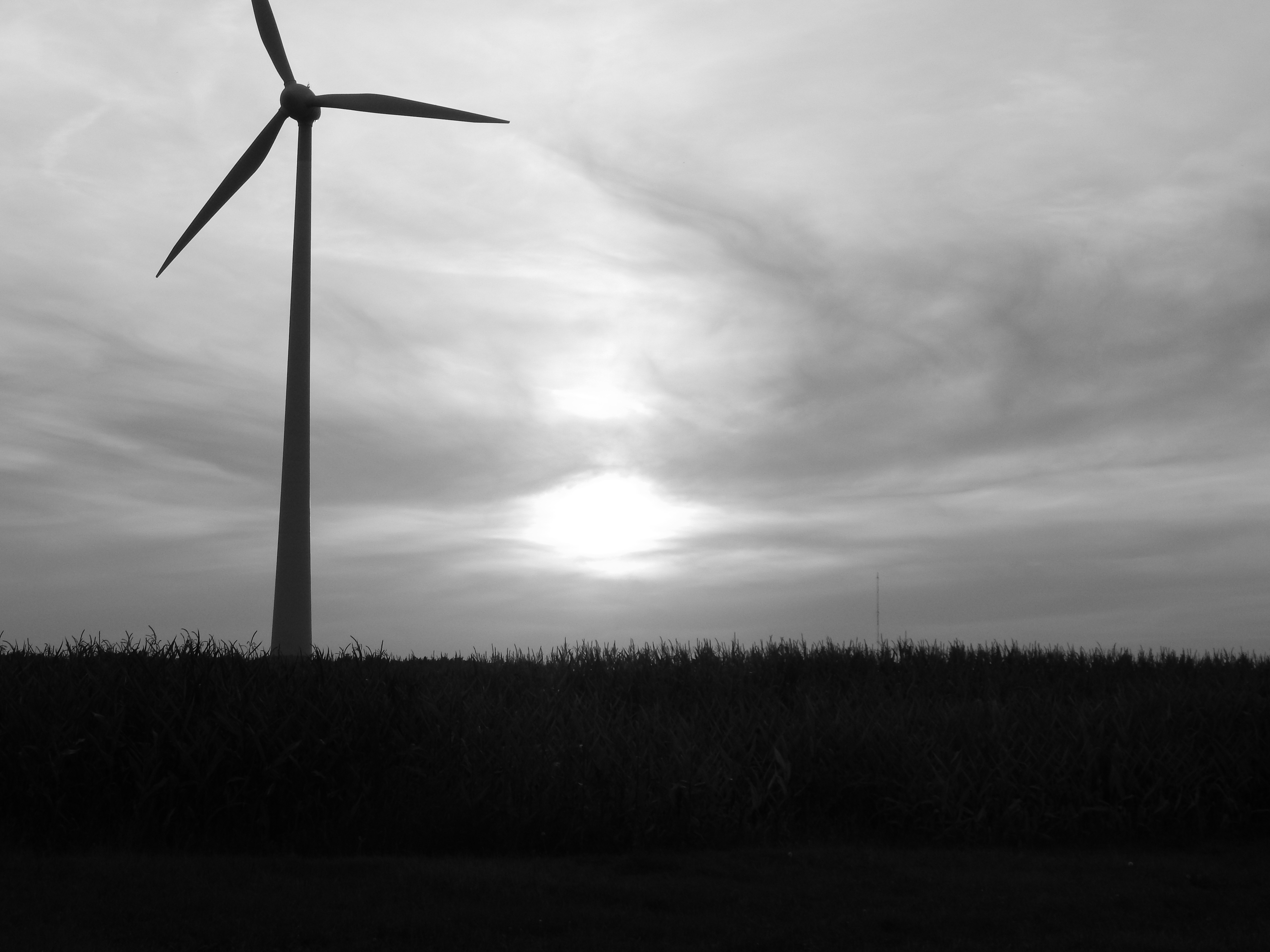 Black and white photo of a wind turbine free image download