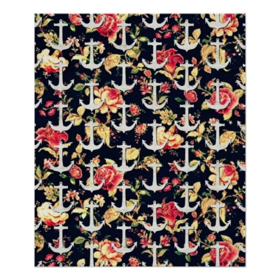 Vintage Retro Sailor Girly Floral Nautical Anchors Poster free image ...