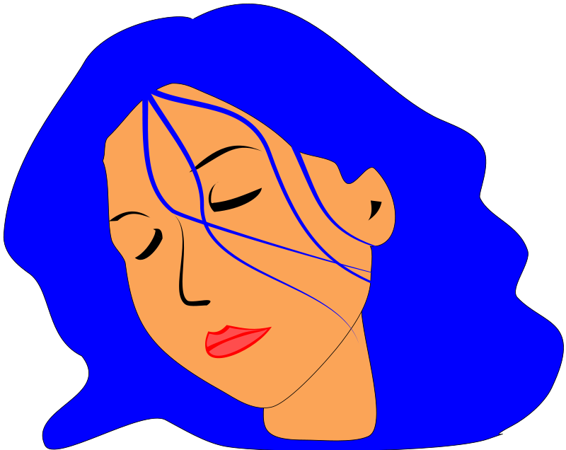 Head drawing of a girl with blue hair free image download