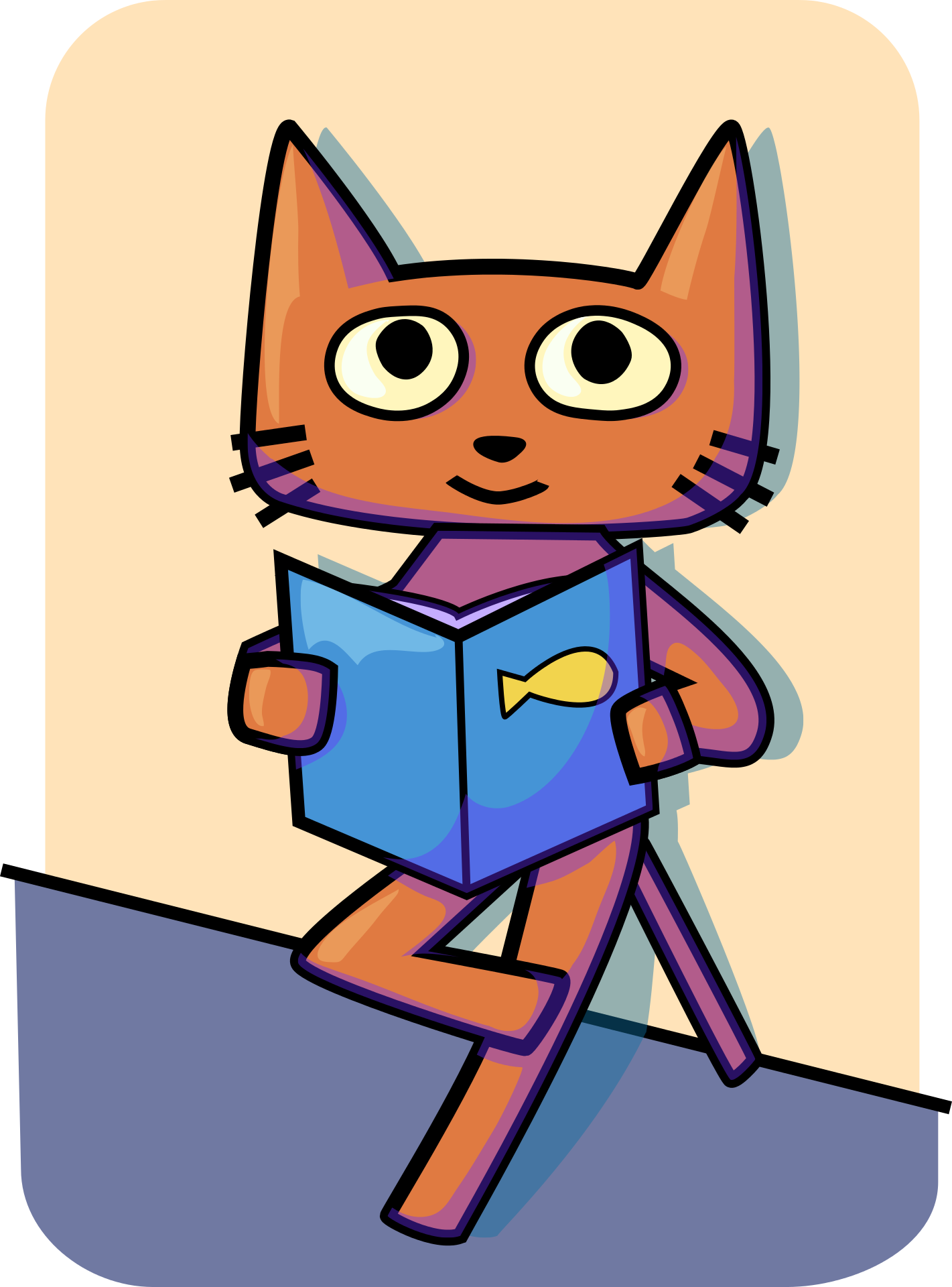 Drawing of a cat with a book near the wall free image download