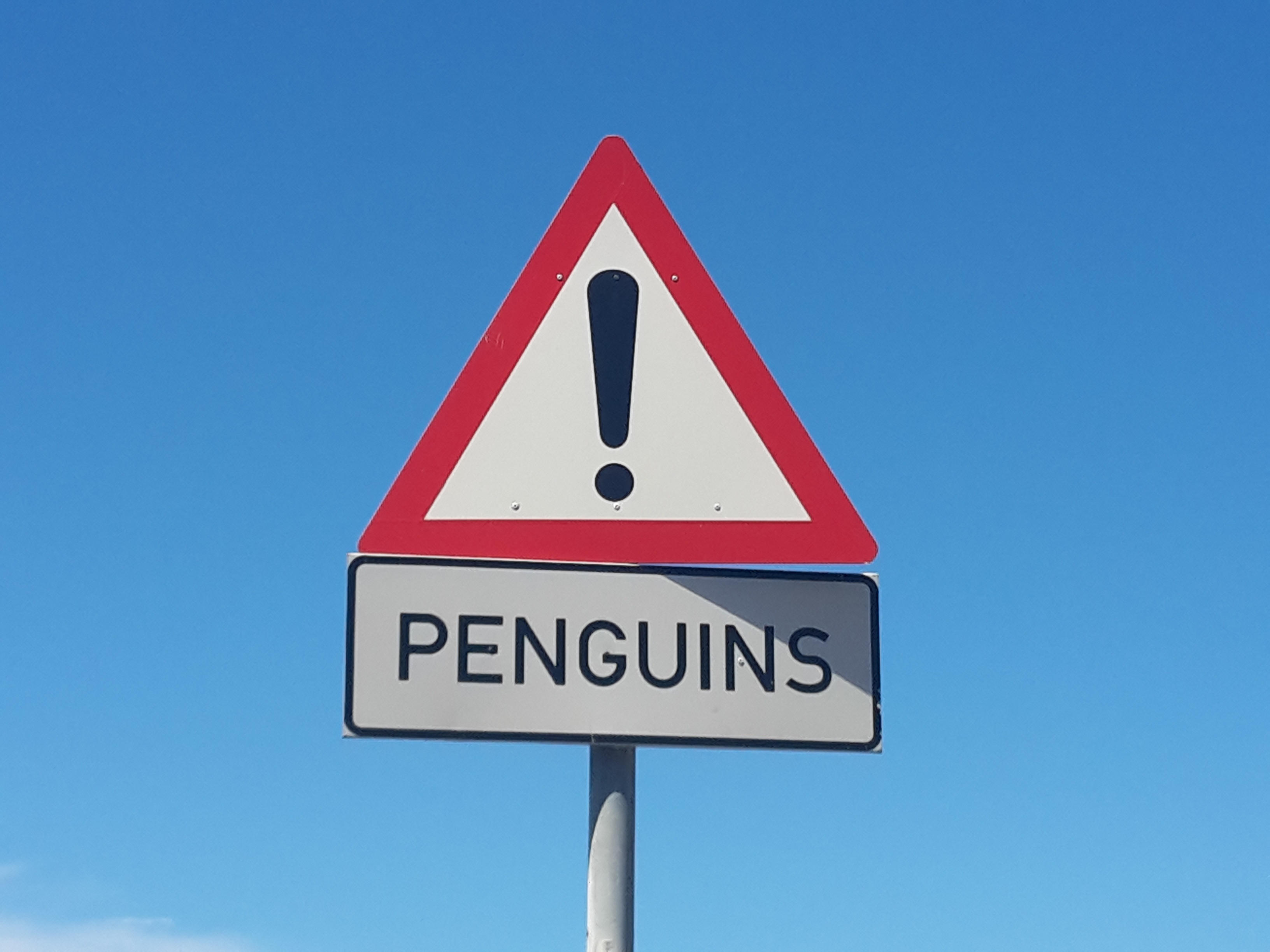 Penguins, warning traffic sign at sky, South Africa, cape point free ...