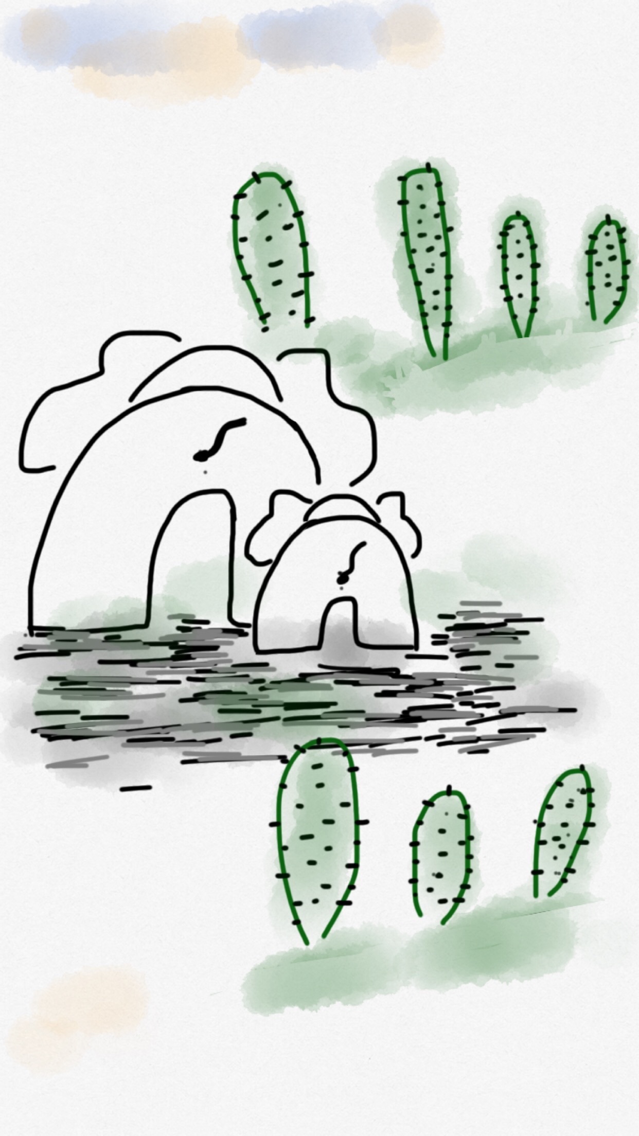 Elephants among cacti sketch free image download