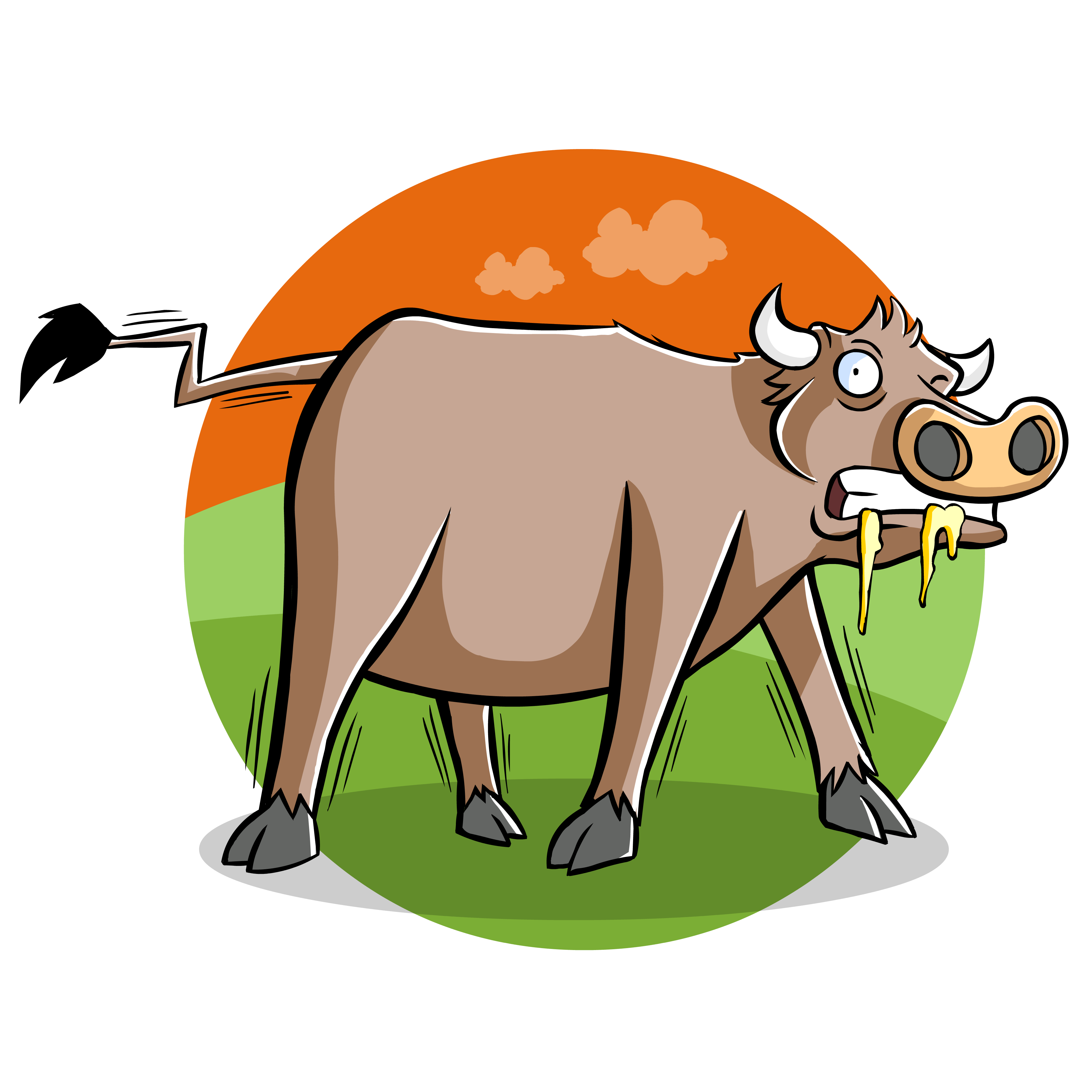 Drawing of a sick farm cow and meadow free image download