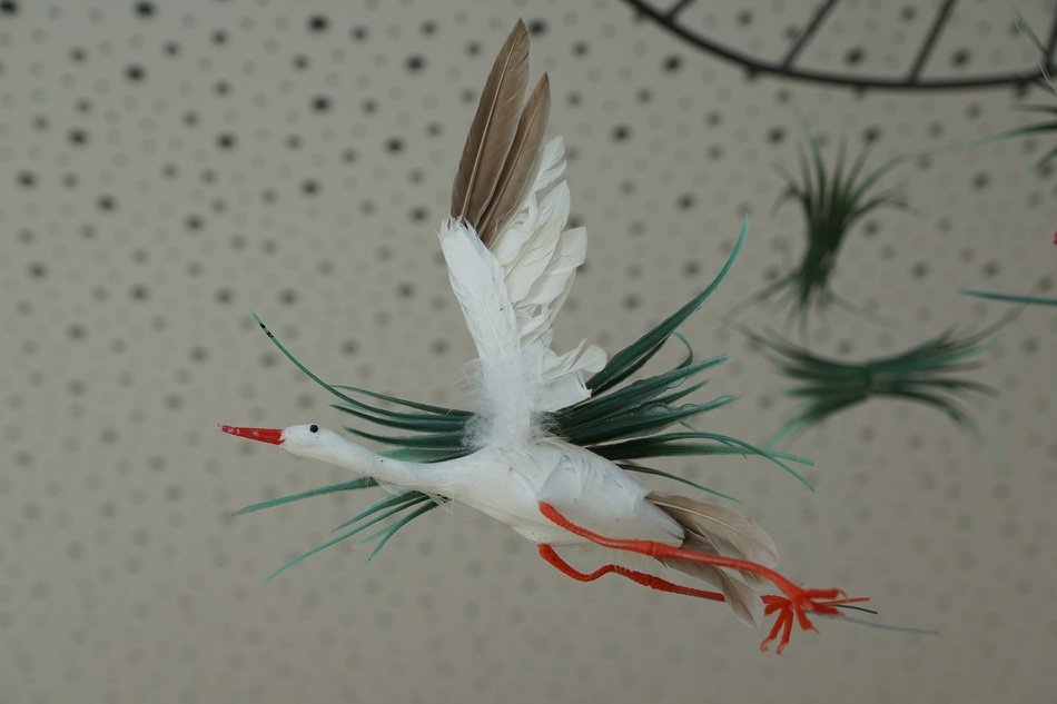 Drawing of the beautiful and colorful stork in flight free image download