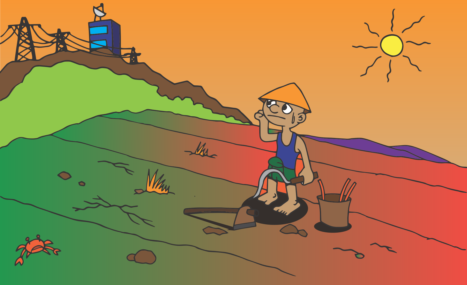 Man under the scorching sun on a farm as a graphic image free image ...