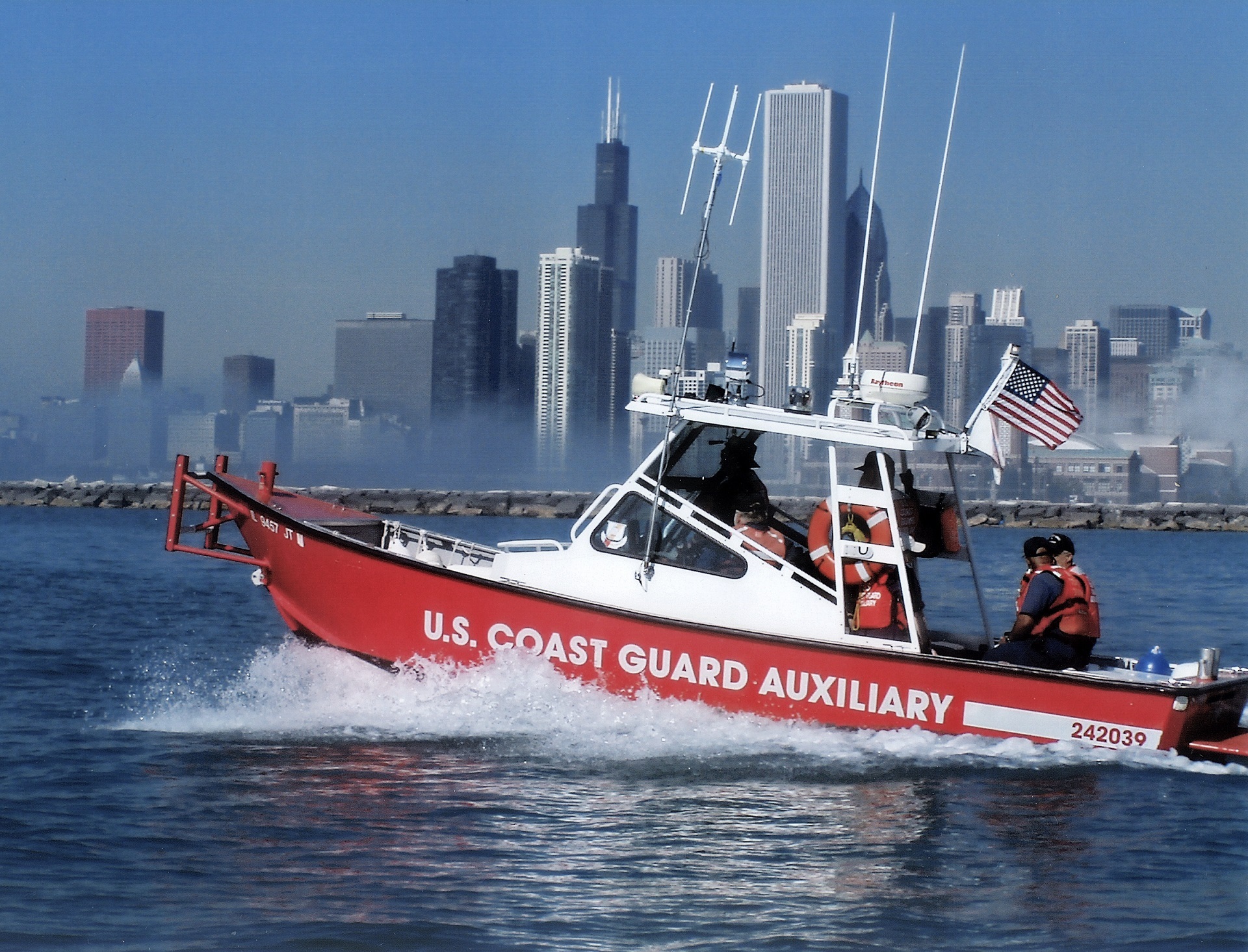 Red boat of a coast guard in chicago free image download