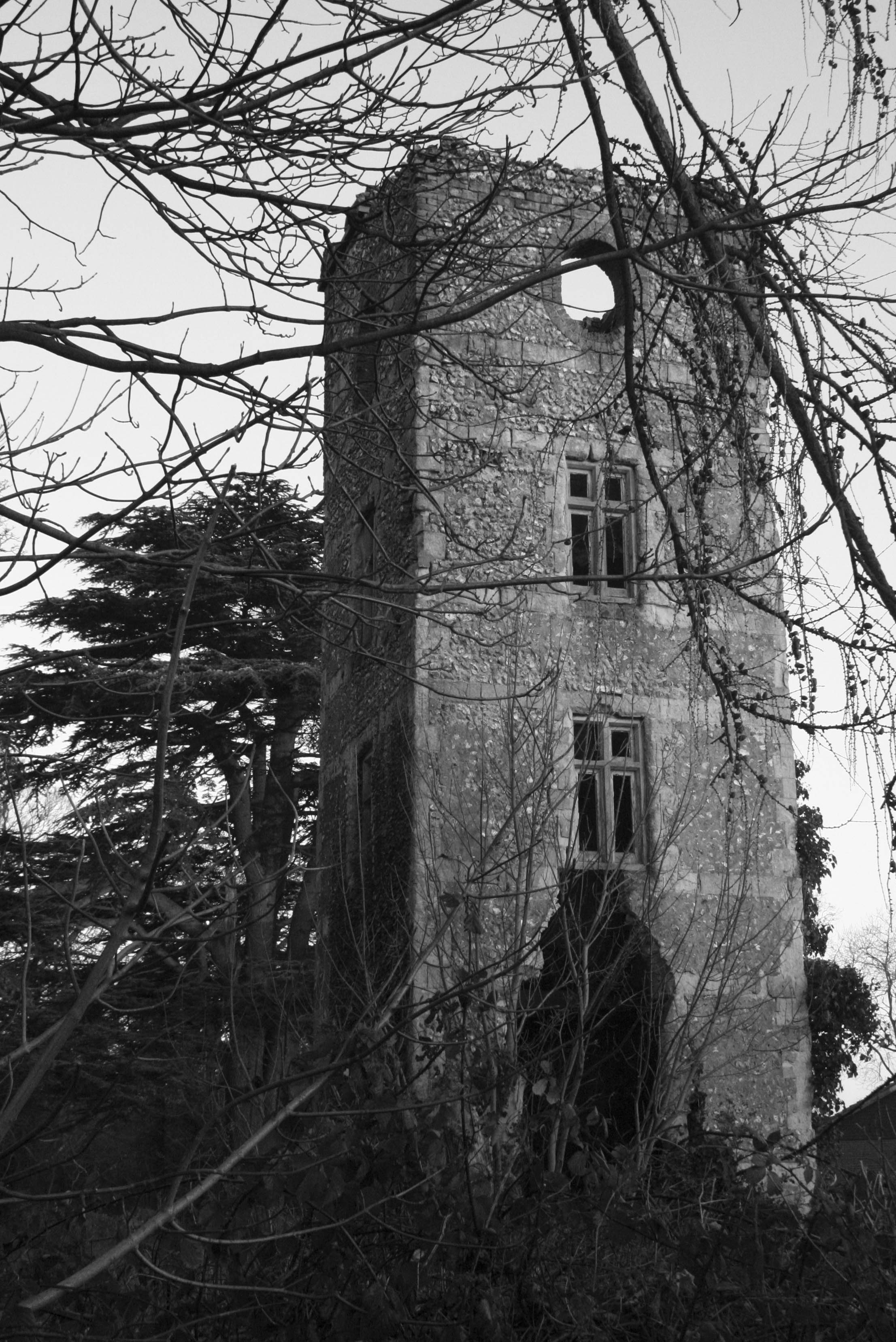 Black white photo of the destroyed tower free image download