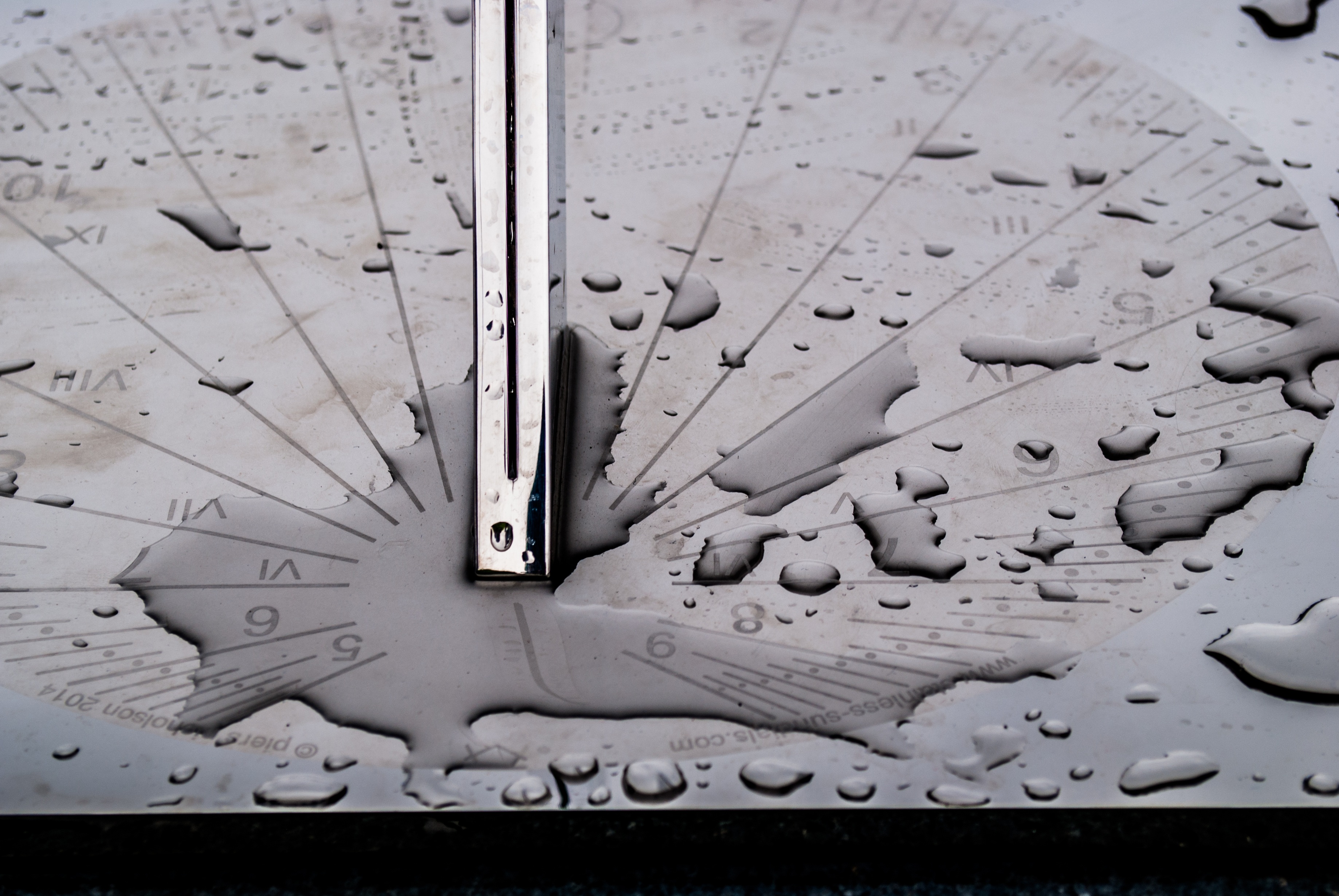 Steel sundial in water drops free image download