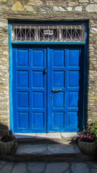 Traditional bright blue door in cyprus free image download