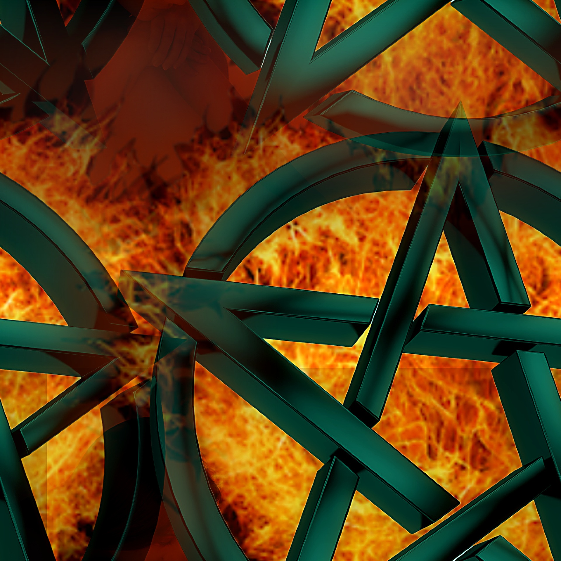 Digital 3d pentagrams in fire free image download