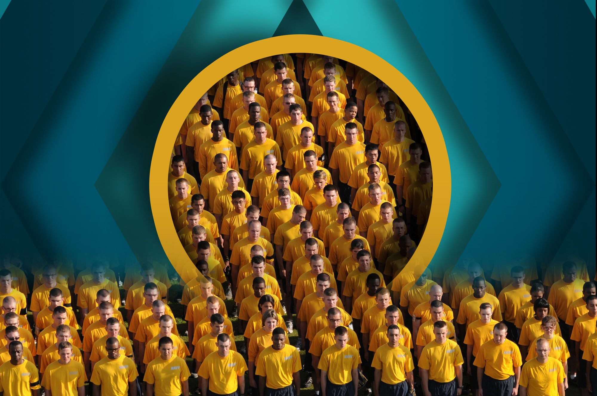 Background with a lot of people with blue geometric patterns free image ...