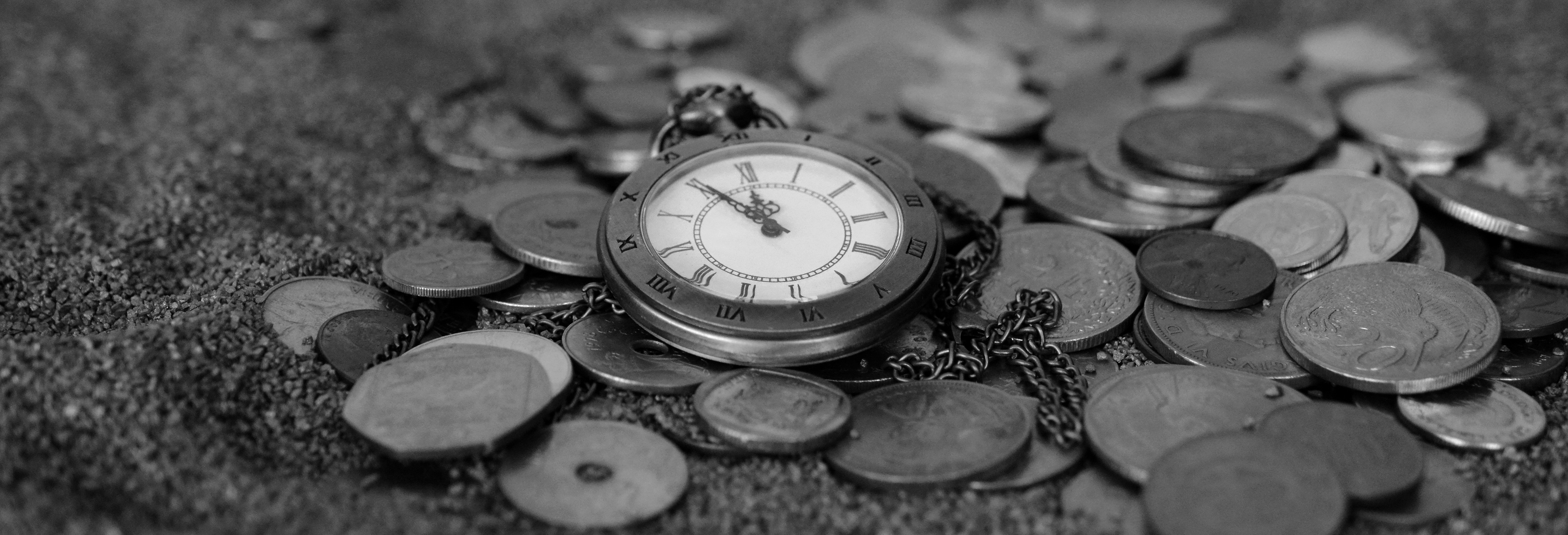Banner with pocket watch and coins free image download