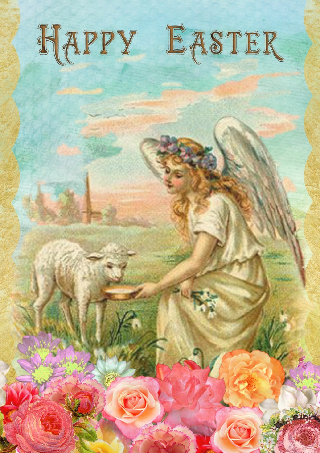 Easter card with the image of an angel and lamb free image download