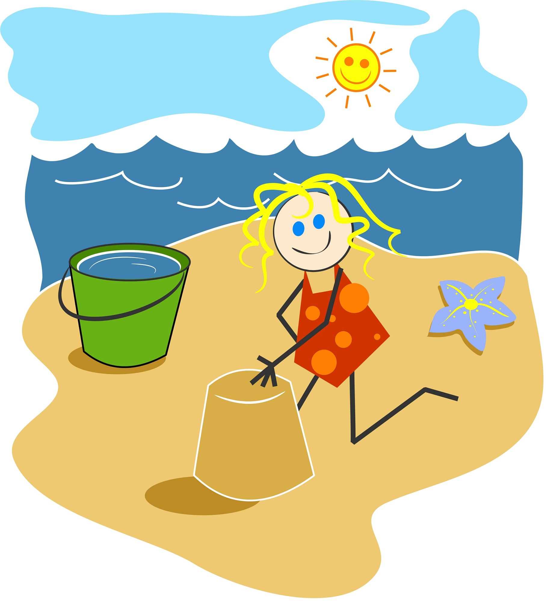 Cartoon with a small girl playing on the beach free image download