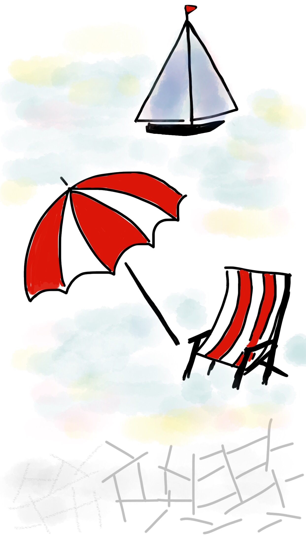 Beach Umbrella and Boat drawing free image download