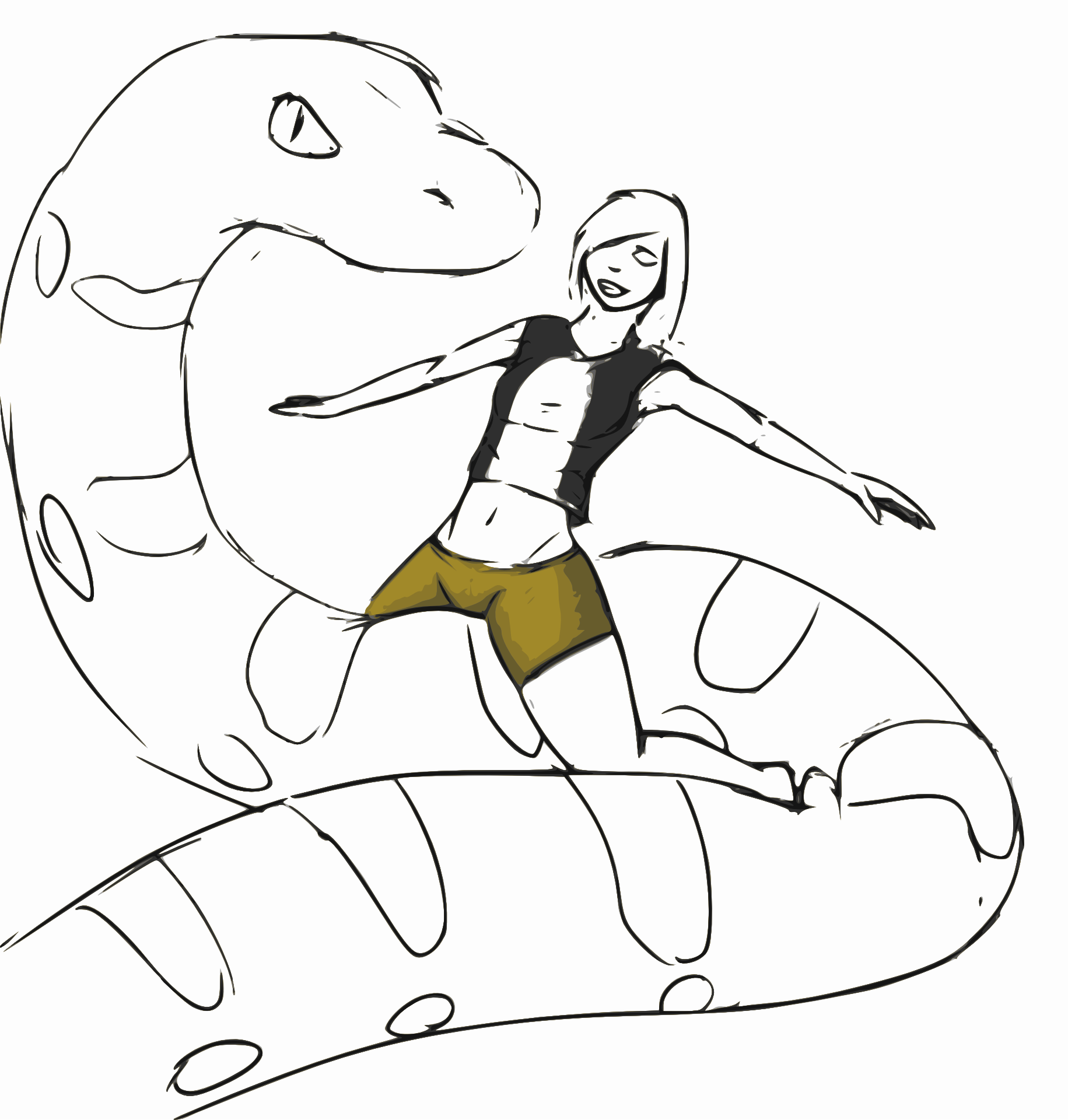 Drawing of a man on a large snake free image download