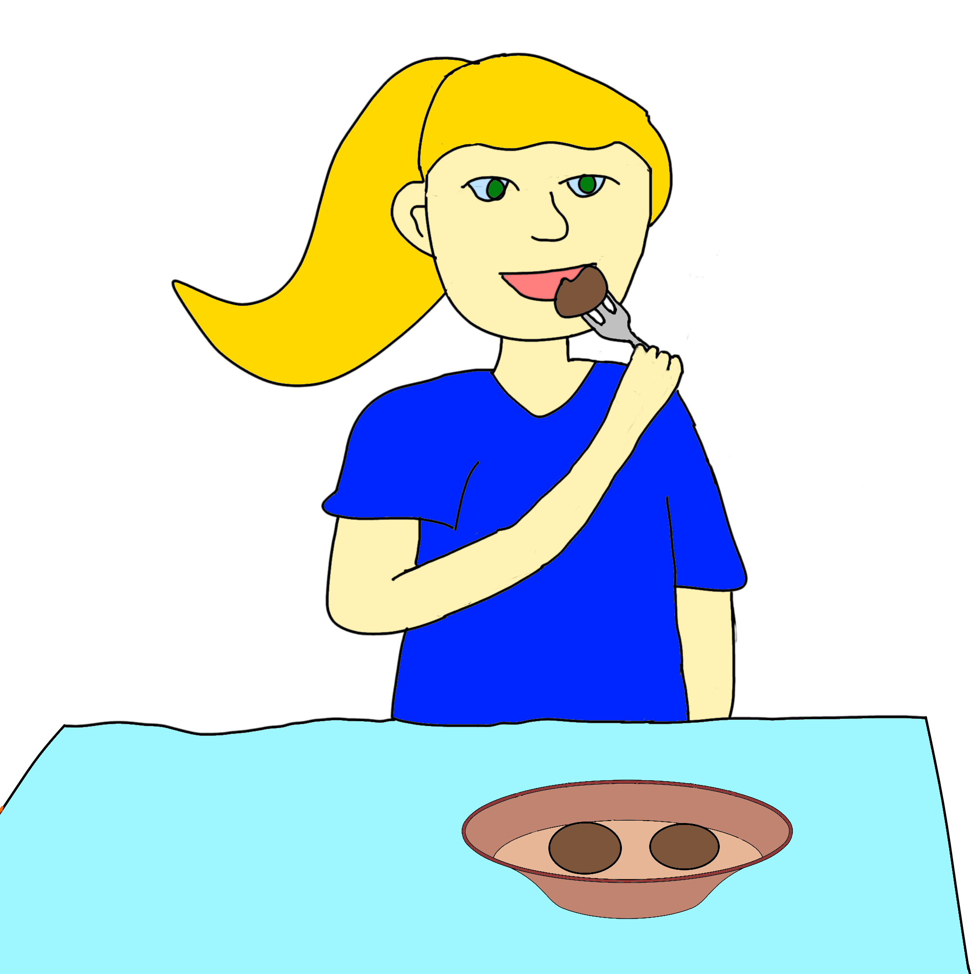 Dinner, Girl eating from plate drawing free image download